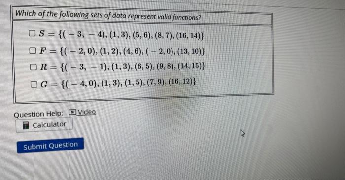Solved Which of the following sets of data represent valid | Chegg.com
