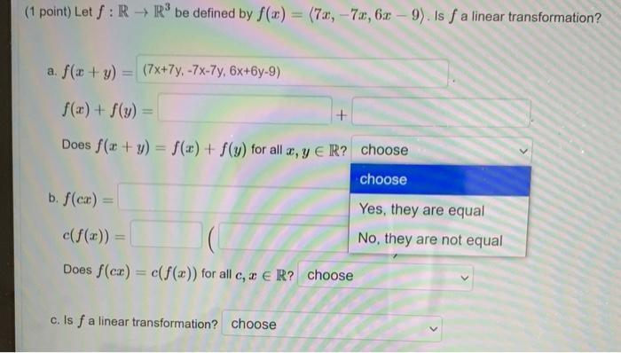 Solved (1 point) Let S : RR be defined by f(x) = (7x, -73,60 | Chegg.com