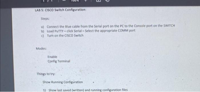Solved Lab 5 Cisco Switch Configuration Steps A Connect
