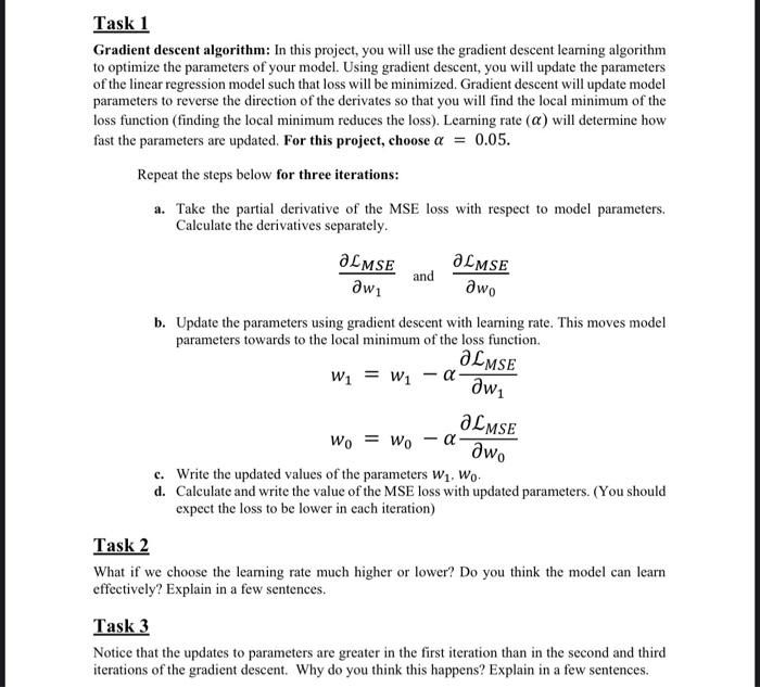 Task 1 Gradient Descent Algorithm In This Project 7548