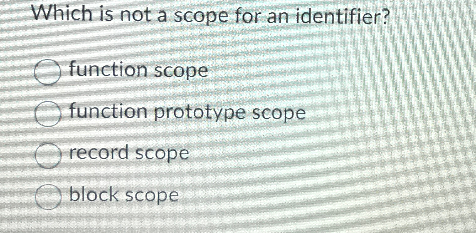 Solved Which is not a scope for an identifier?function | Chegg.com