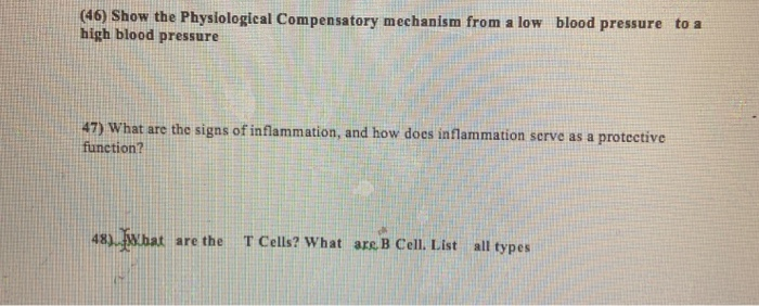 Solved (46) Show the Physiological Compensatory mechanism | Chegg.com