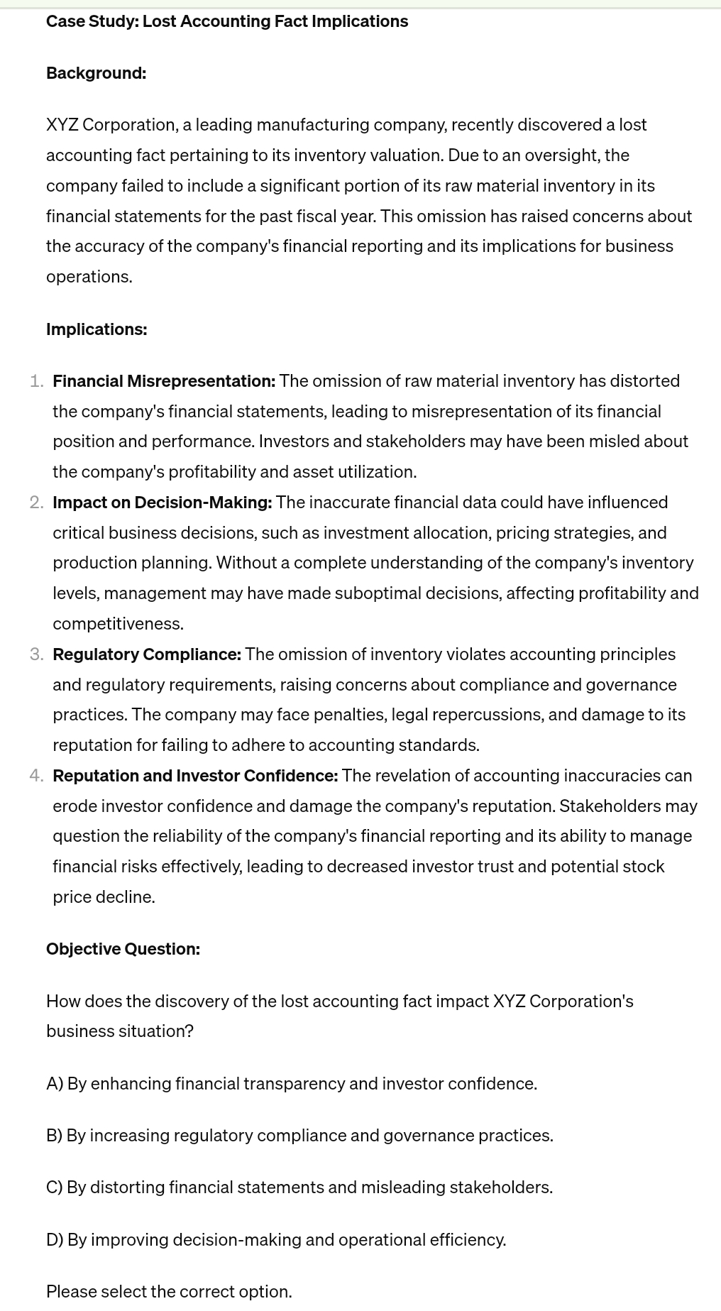 Solved Case Study: Lost Accounting Fact | Chegg.com
