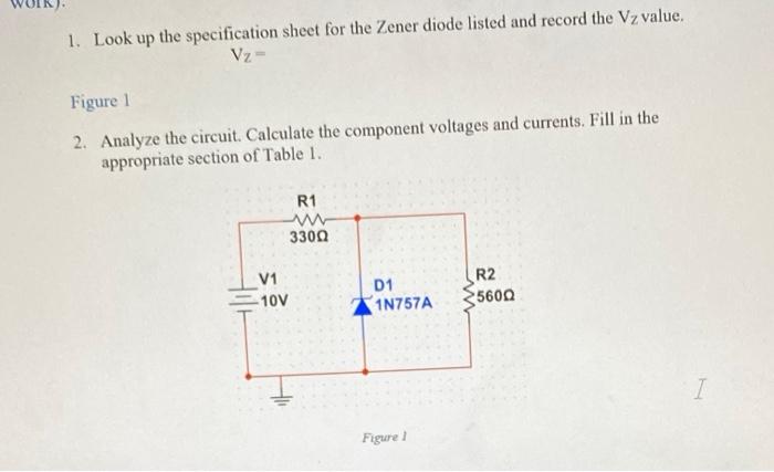 Solved 1. Look up the specification sheet for the Zener | Chegg.com