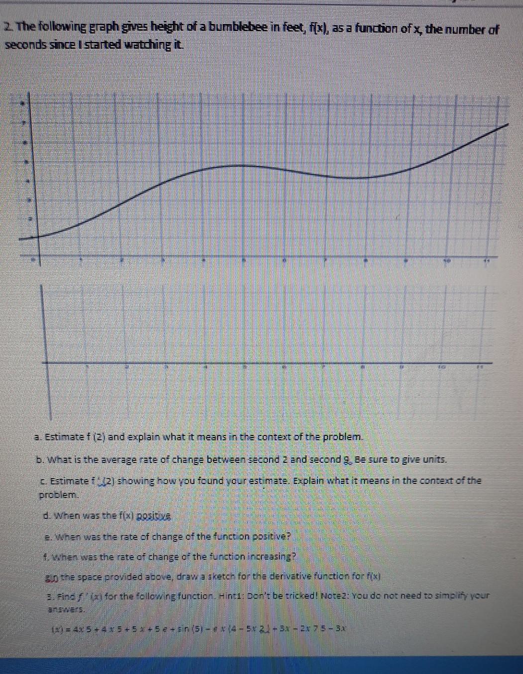 Solved 2. The following graph gives height of a bumblebee in | Chegg.com
