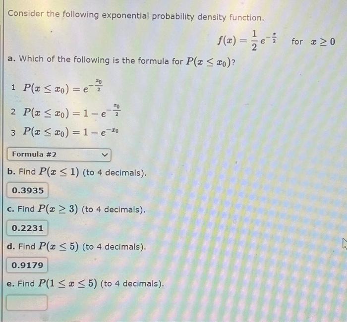 Solved Consider the following exponential probability | Chegg.com