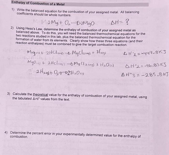 Solved 1 Write The Balanced Equation For The Combustion Of