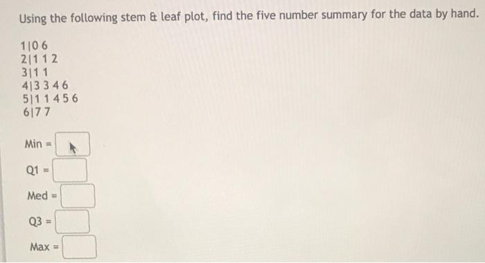 Solved Using the following stem & leaf plot, find the five | Chegg.com