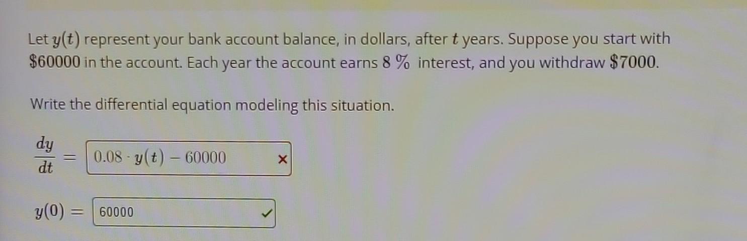 Solved Let \\( y(t) \\) represent your bank account balance, | Chegg.com