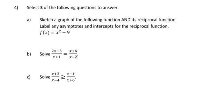 Solved 4) Select 3 of the following questions to answer. a) | Chegg.com
