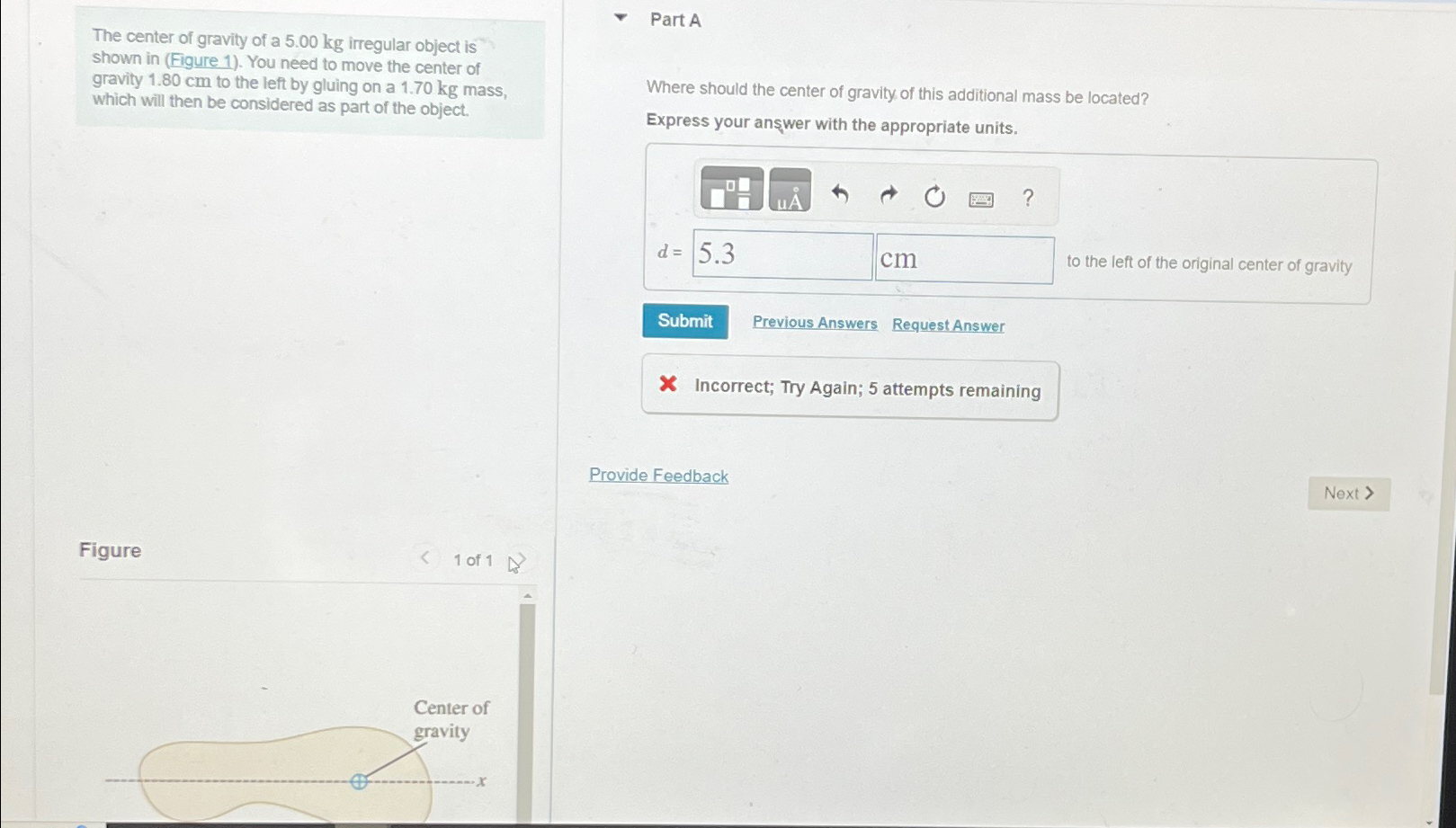 Solved The center of gravity of a 5.00kg ﻿irregular object | Chegg.com