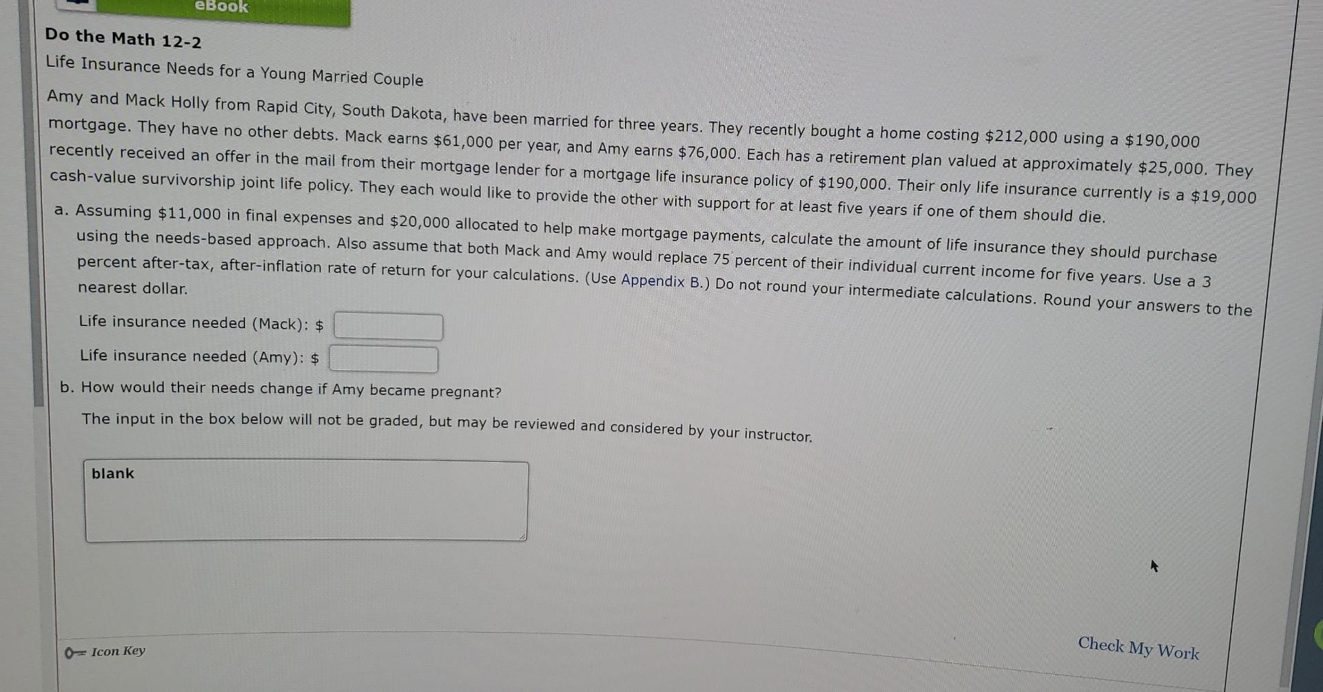 Solved eBook Do the Math 12-2 Life Insurance Needs for a | Chegg.com