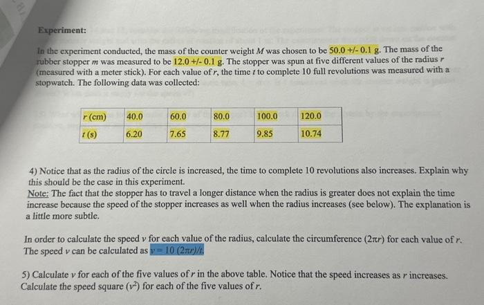 Solved Experiment: In the experiment conducted, the mass of | Chegg.com
