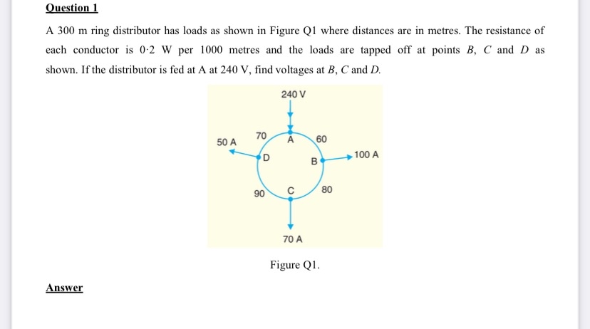 Solved Question 1A 300m ﻿ring distributor has loads as shown | Chegg.com