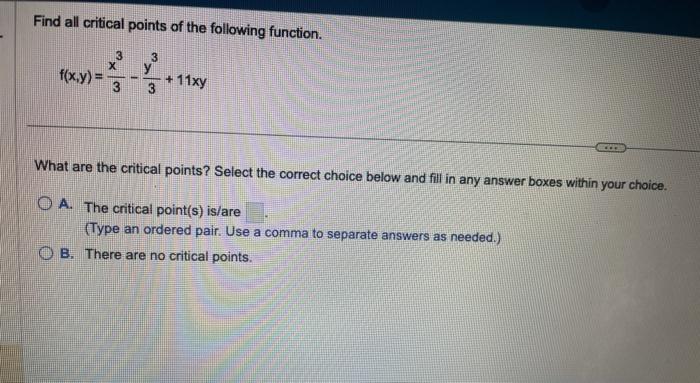 Solved Find all critical points of the following function. | Chegg.com