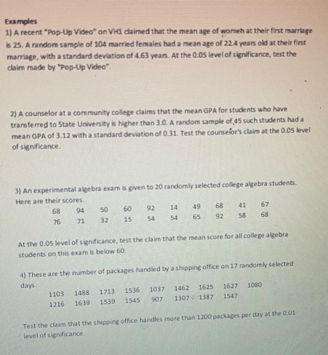 Solved Fact Sheet - One Mean Tests Identification • The one | Chegg.com