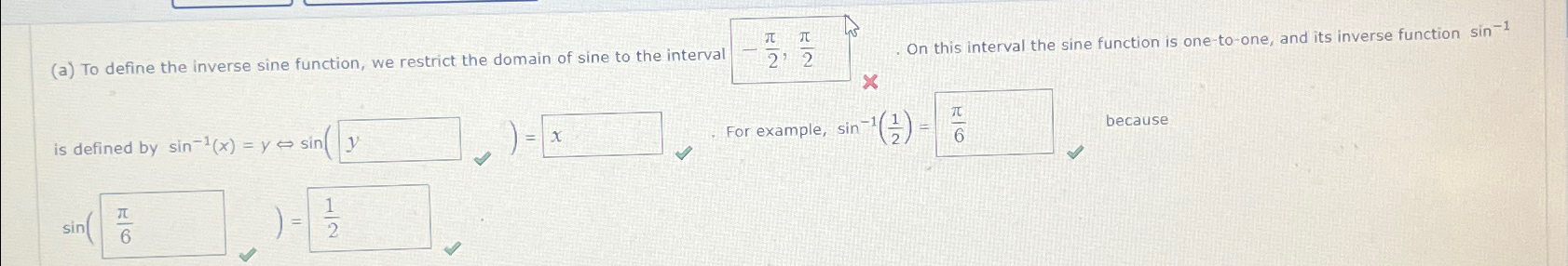 Solved (a) ﻿To define the inverse sine function, we restrict | Chegg.com