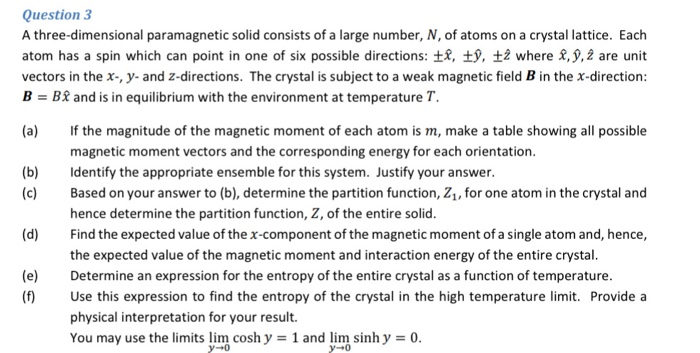 Solved Question 3 A three-dimensional paramagnetic solid | Chegg.com