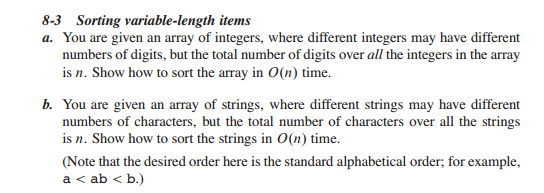 Solved 8-3 ﻿Sorting variable-length itemsa. ﻿You are given | Chegg.com