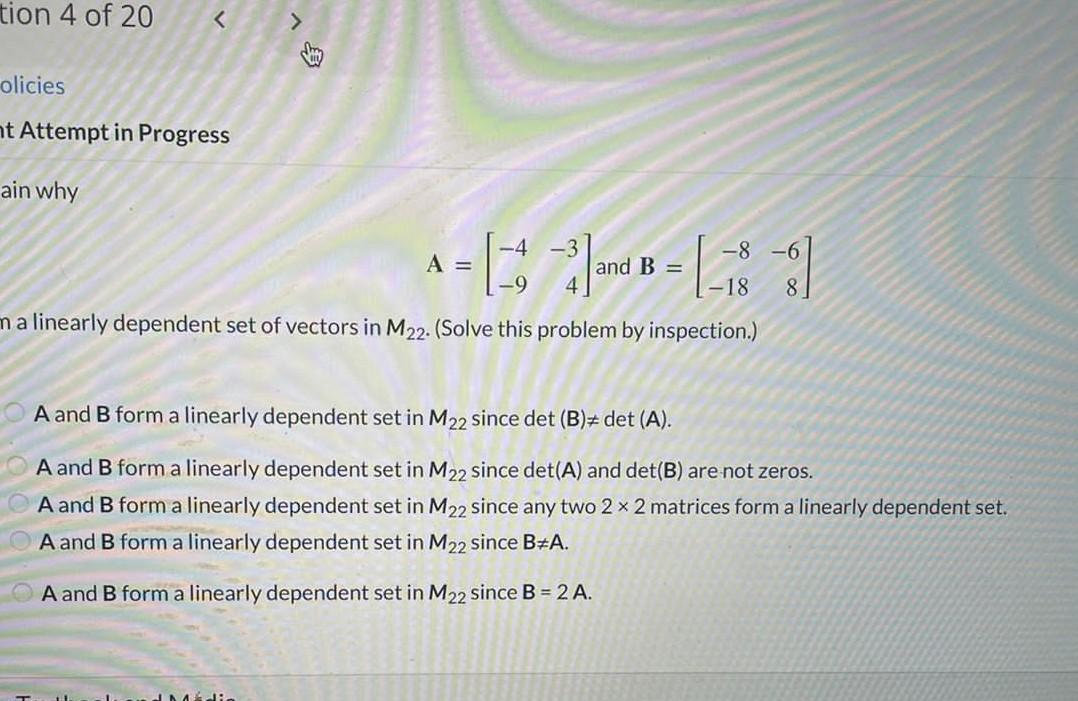 Solved L 7 tion 4 of 20 olicies nt Attempt in Progress ain | Chegg.com