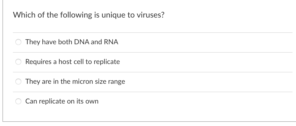 Solved Which of the following is unique to viruses?They have | Chegg.com