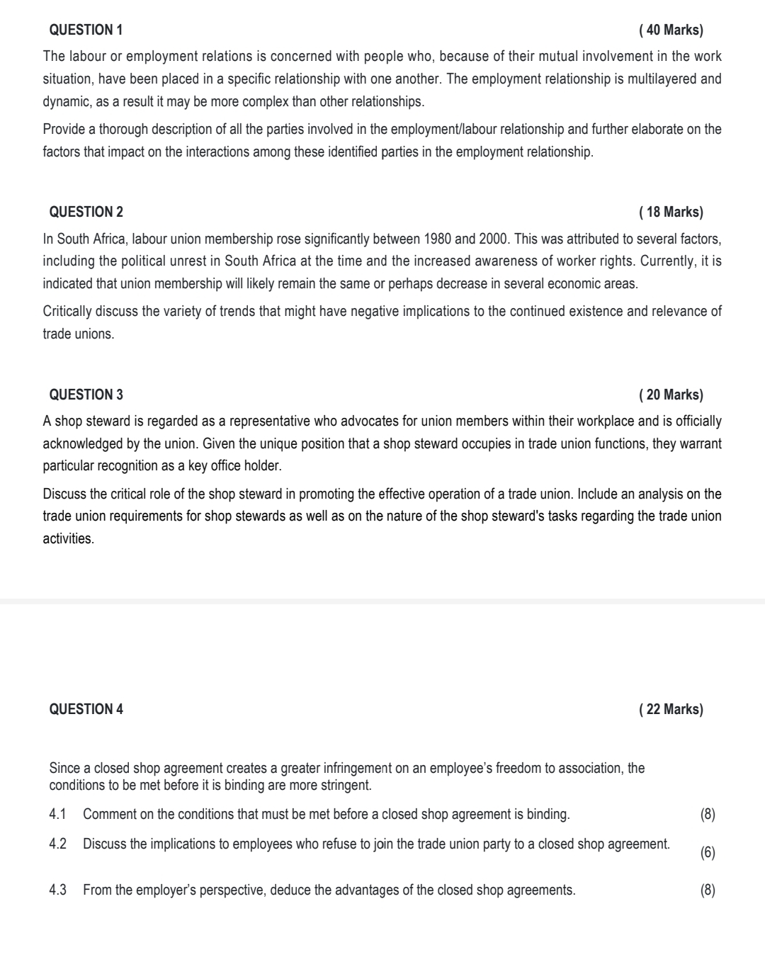 Solved QUESTION 1( 40 ﻿Marks)The labour or employment | Chegg.com