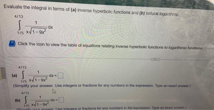 Solved Evaluate the integral in terms of (a) inverse | Chegg.com