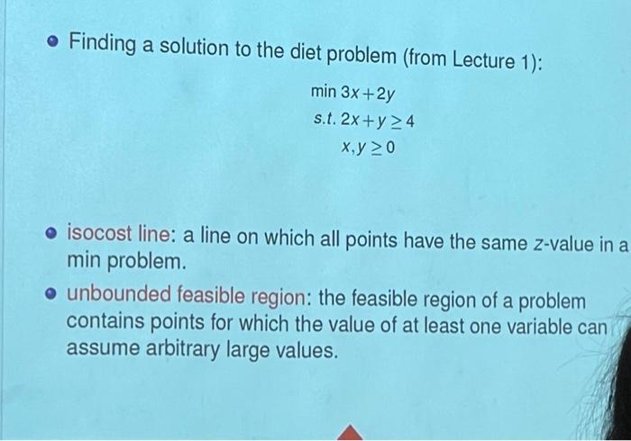 Solved - Finding a solution to the diet problem (from | Chegg.com