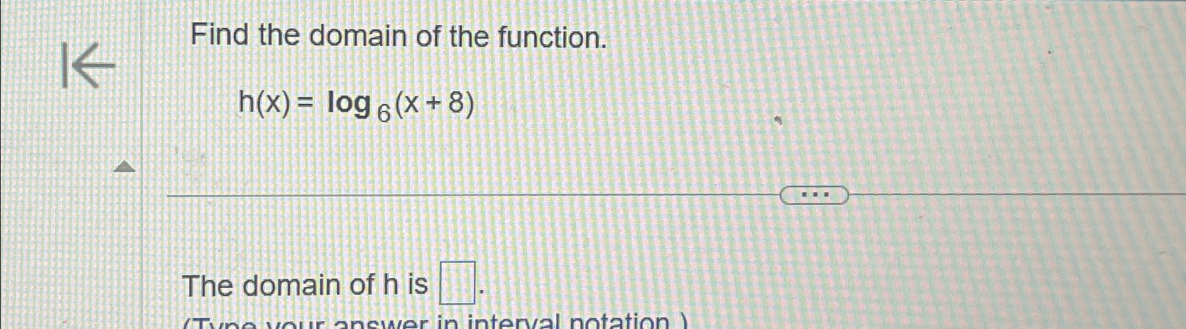 Solved Find the domain of the function.h(x)=log6(x+8)The | Chegg.com