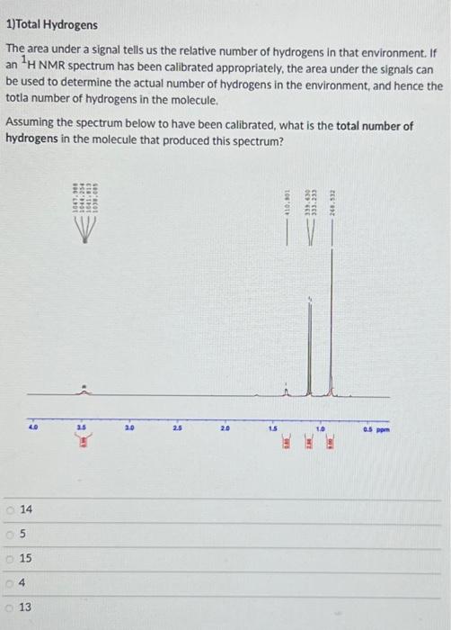 Solved 1)Total Hydrogens The area under a signal tells us | Chegg.com