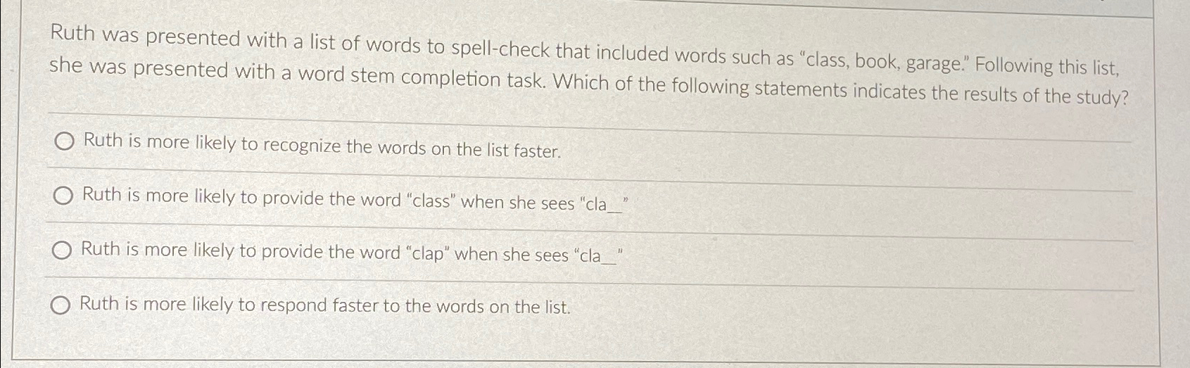 Solved Ruth was presented with a list of words to | Chegg.com
