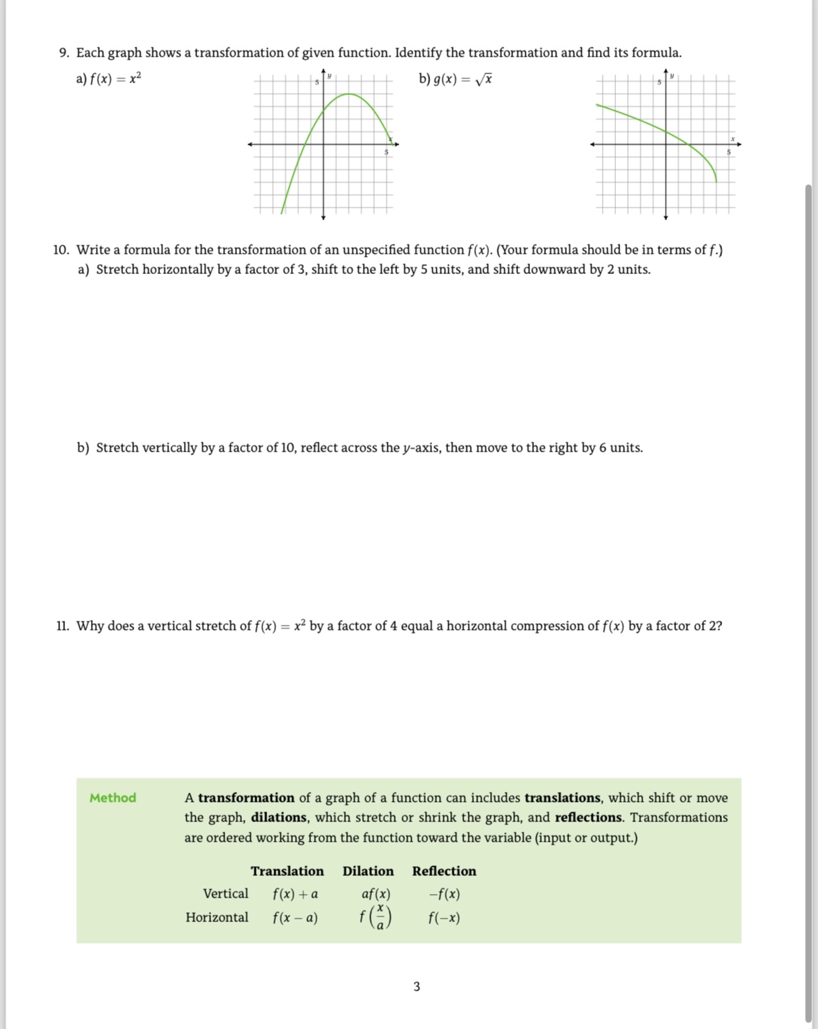 Solved Each graph shows a transformation of given function. | Chegg.com