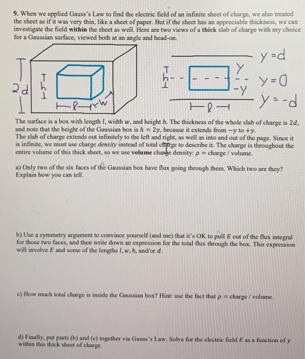Solved 9. When we applied Gauss's Law to find the electric | Chegg.com