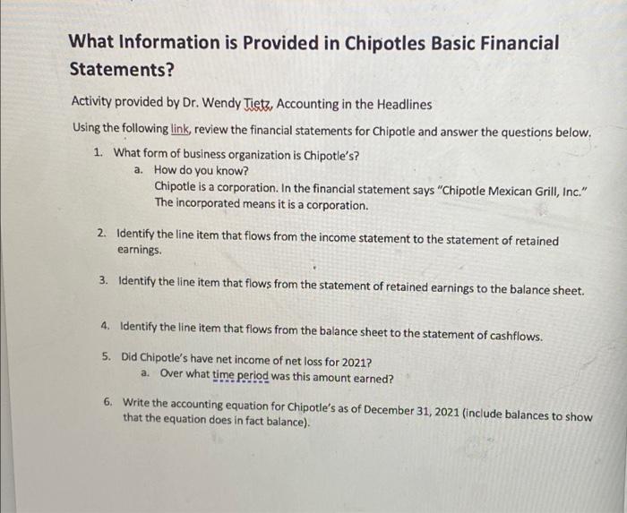 Solved What Information is Provided in Chipotles Basic | Chegg.com