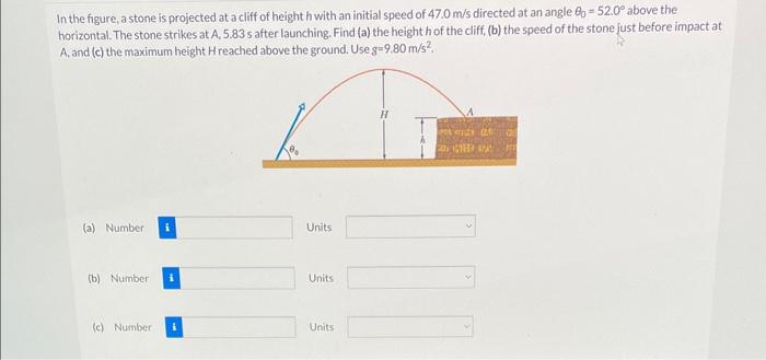 Solved In the figure, a stone is projected at a cliff of | Chegg.com