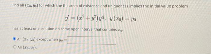 Solved Find all (x0,y0) for which the theorem of existence | Chegg.com