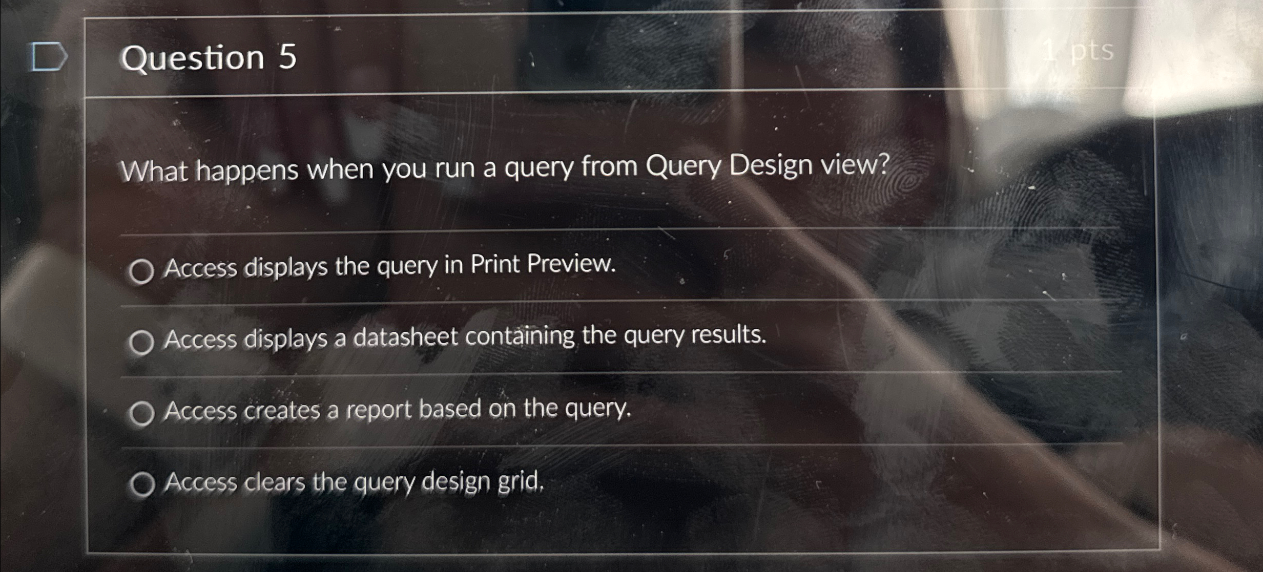 Solved Question 5What happens when you run a query from | Chegg.com
