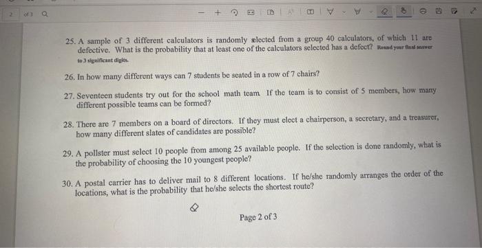 Solved 25. A sample of 3 different calculators is randomly | Chegg.com