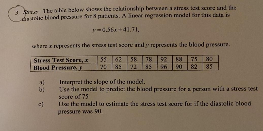 Solved 3. Stress. The table below shows the relationship | Chegg.com