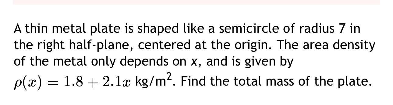 Solved A thin metal plate is shaped like a semicircle of | Chegg.com