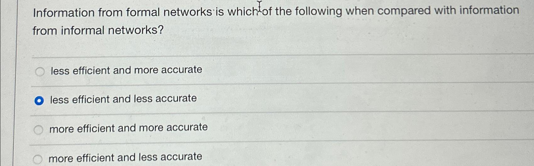 Solved Information from formal networks is which tof the | Chegg.com
