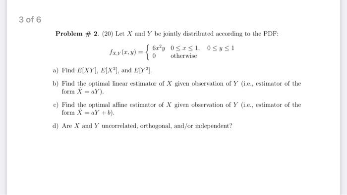 Problem \# 2. (20) Let X and Y be jointly distributed | Chegg.com