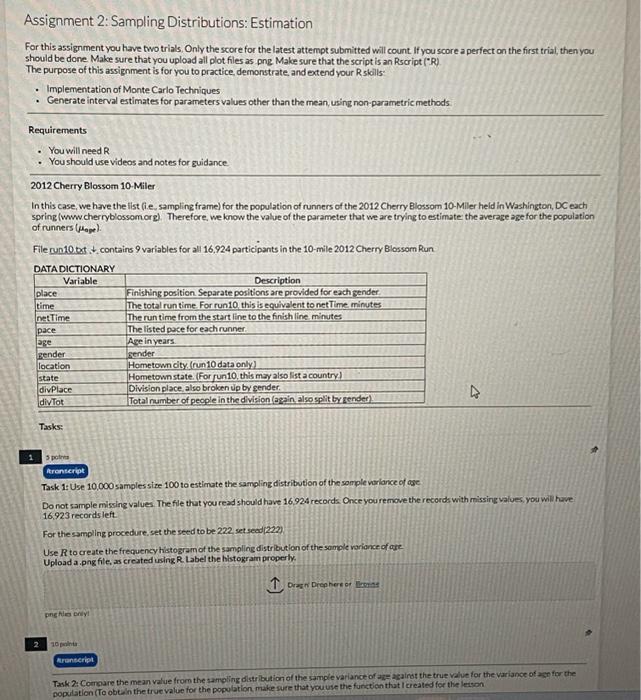 Solved Assignment 2: Sampling Distributions: Estimation For | Chegg.com