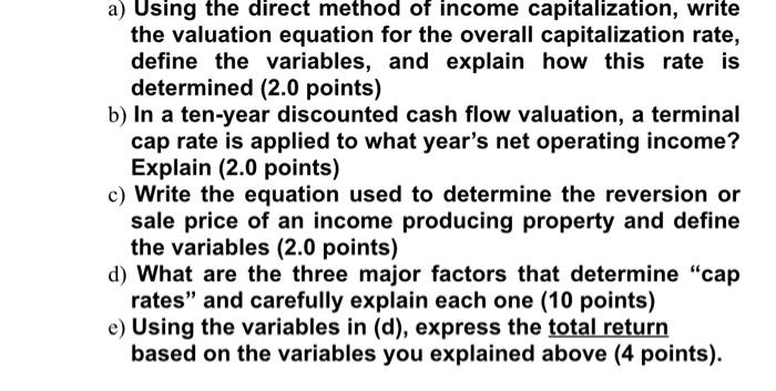 a) Using the direct method of income capitalization, | Chegg.com