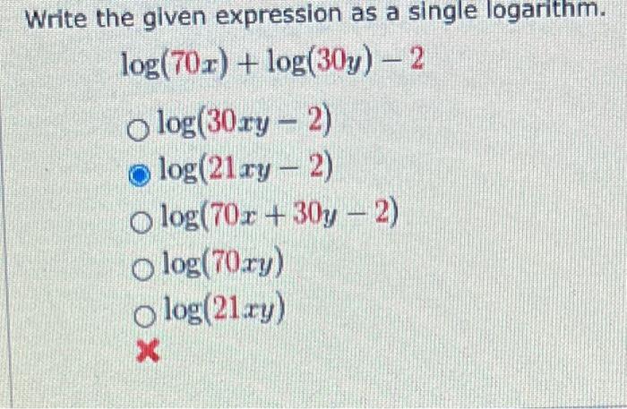 Solved Write the given expression as a single logarithm. | Chegg.com