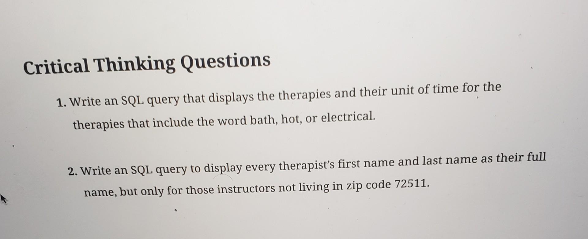Solved 1. Write an SQL query that displays the therapies and | Chegg.com