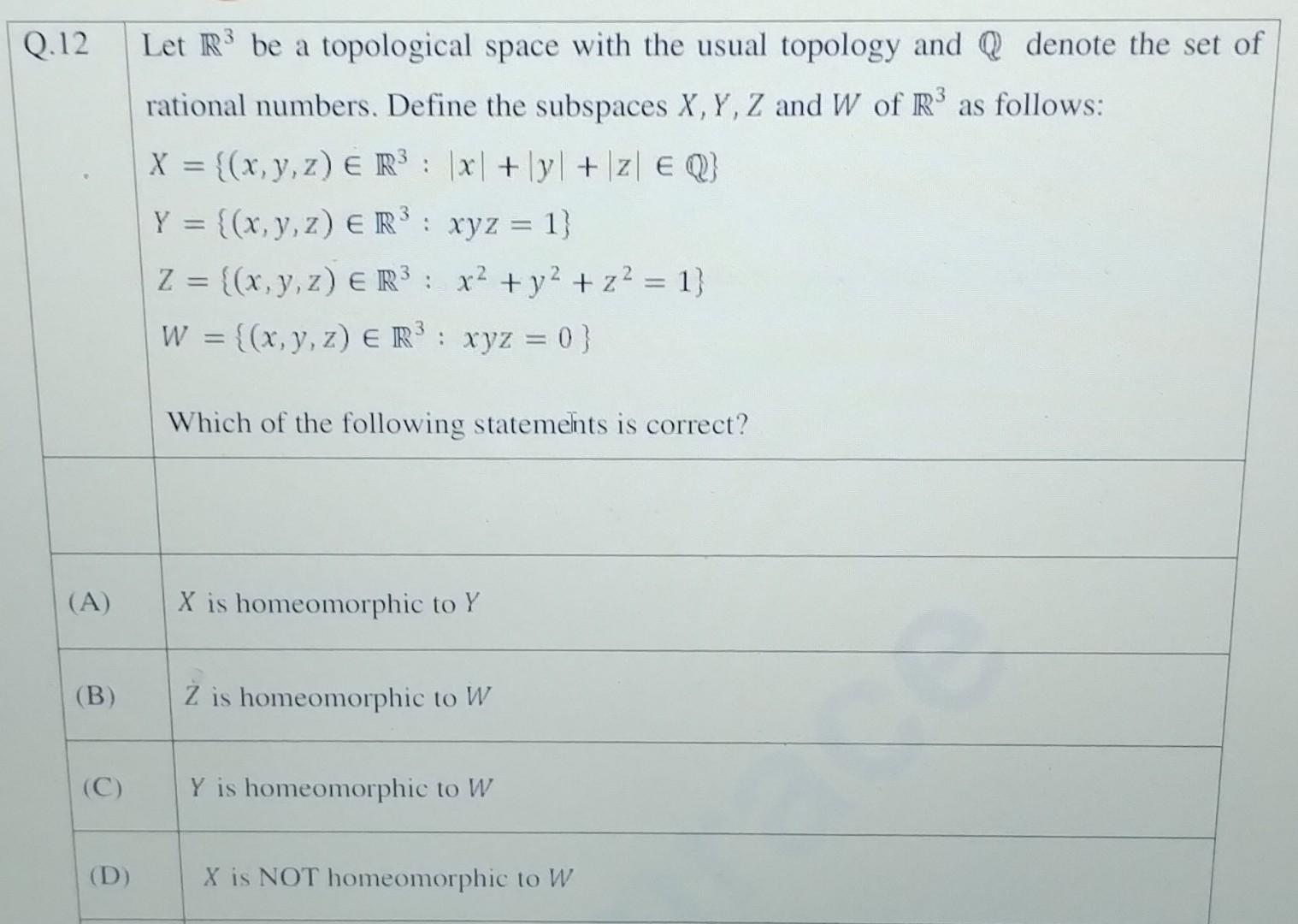 Solved 12 Let R3 be a topological space with the usual | Chegg.com