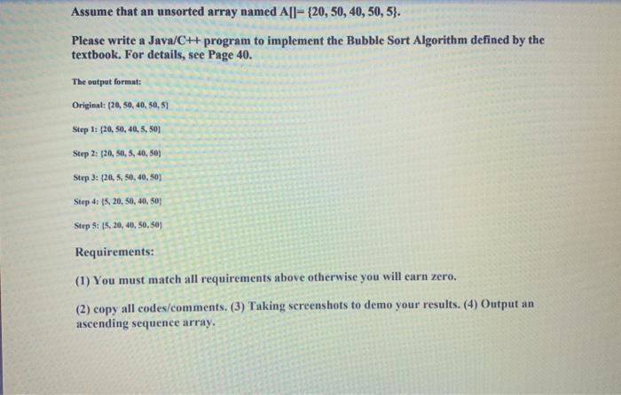 Solved Assume that an unsorted array named | Chegg.com