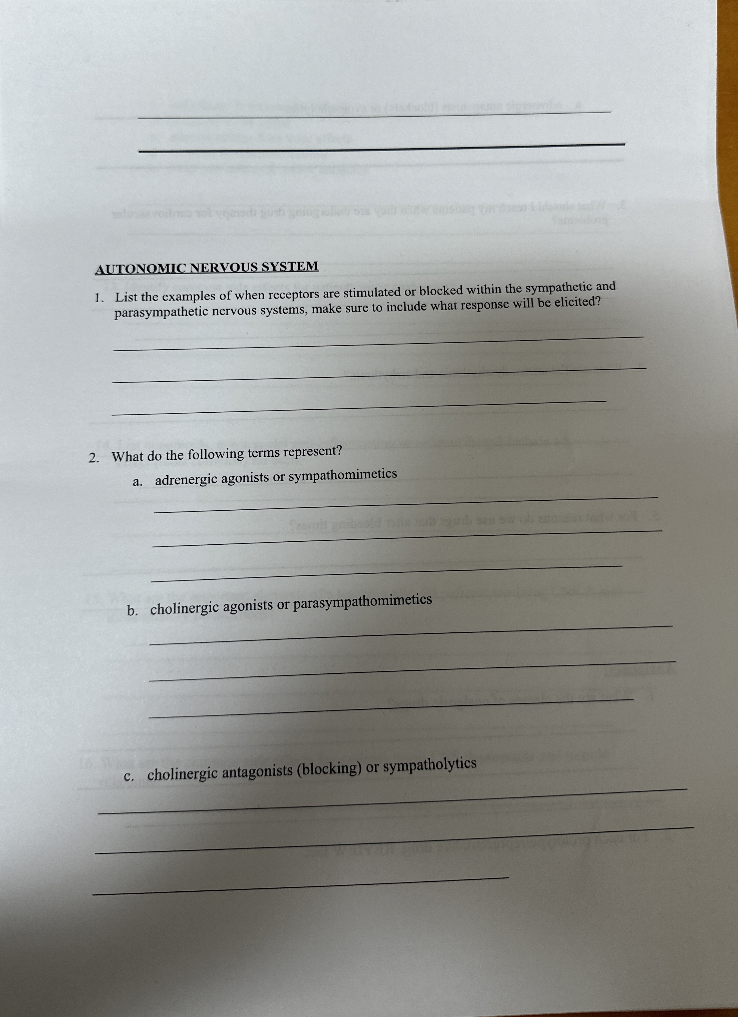 Solved AUTONOMIC NERVOUS SYSTEMList the examples of when | Chegg.com