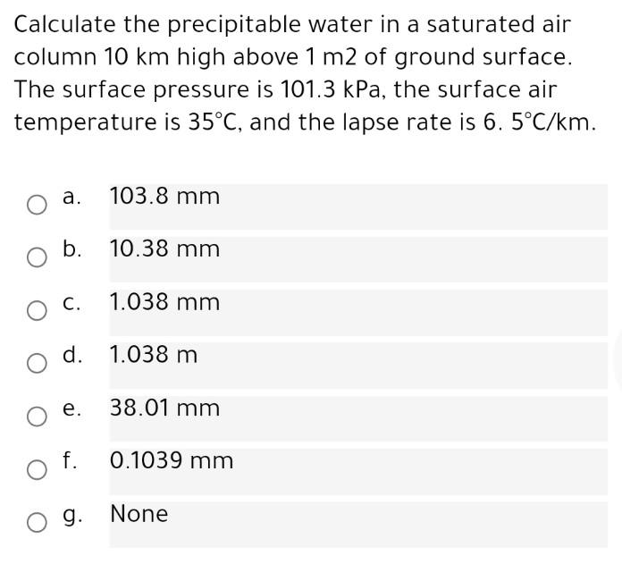 Solved Calculate the precipitable water in a saturated air | Chegg.com